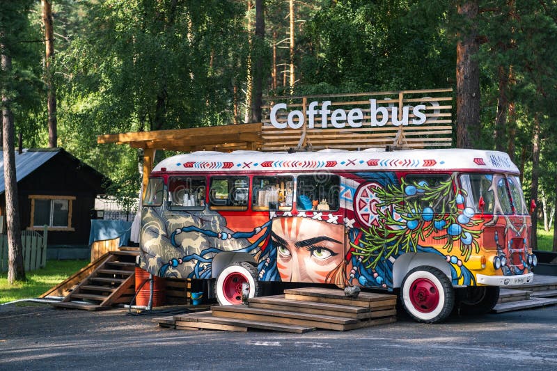 A Cozy Coffee Bus that Sells Fresh Coffee and Cakes in the Mountains ...