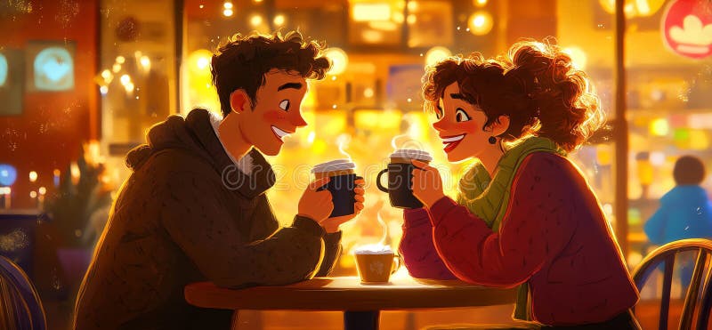 Cozy Coffee Date Illustration Stock Image - Image of romantic ...