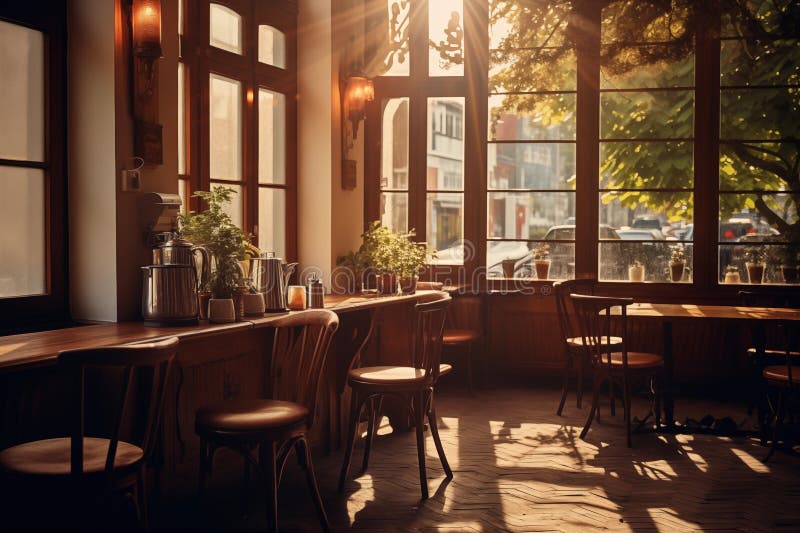 Cozy Coffee Shop with Sunlight Streaming through the Windows ...