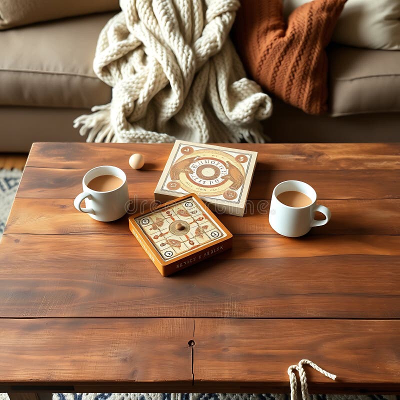 A Cozy Coffee Table with a Rustic Wooden Surface Adorned with a Cozy ...