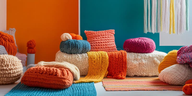 Cozy Colorful Knitted Textiles in a Vibrant Modern Interior with ...