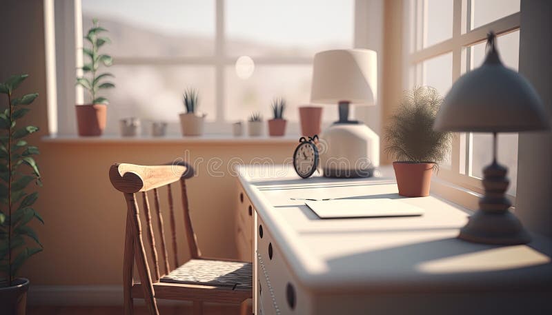 Cozy Comfortable Study Table with Books and Office Supplies. Generative ...