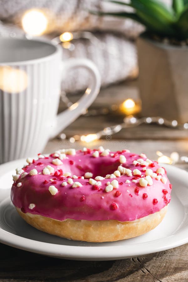 Cozy Composition with Donut and Cup of Tea. Stock Photo - Image of rack ...
