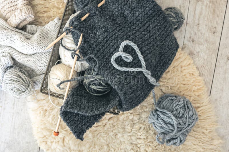 Cozy Composition with a Knitted Element, Yarn and a Heart Made of ...
