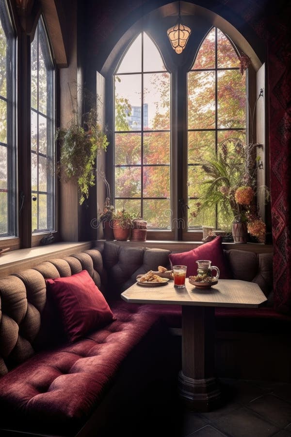A Cozy Corner Booth with Cushions and a Window View Stock Photo - Image ...
