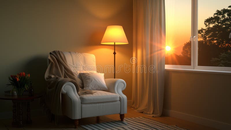Cozy Corner: 3D Render of an Armchair and Floor Lamp in an Inviting ...