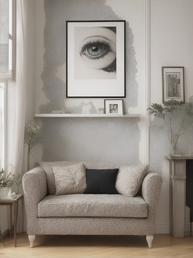 A Cozy Corner is Defined by a Patterned Sofa, and a Vertical Poster ...