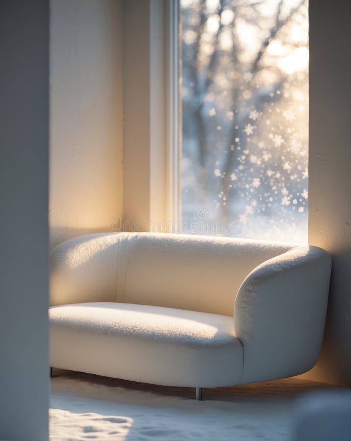 Cozy Corner with Modern Sofa and Soft Natural Light in Winter Setting ...