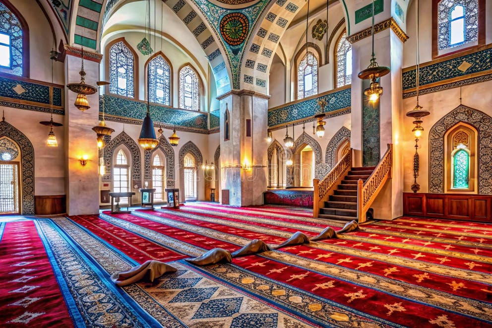 A Cozy Corner of a Mosque with Prayer Rugs Stock Illustration ...