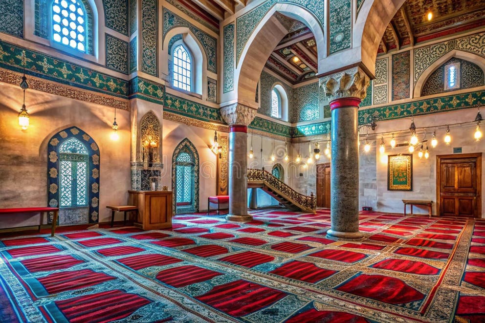 A Cozy Corner of a Mosque with Prayer Rugs Stock Illustration ...