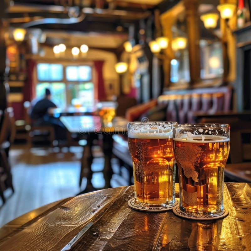 A Cozy Corner in the Pub with Two Pints of Amber Beer. Generative AI ...