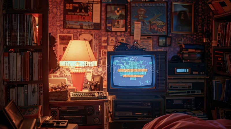Cozy Corner with Vintage Computer Setup Stock Illustration ...