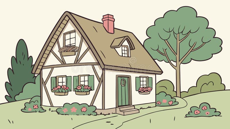 Cozy Cottage with Chimney and Welcoming Path, Vector Design Generative ...