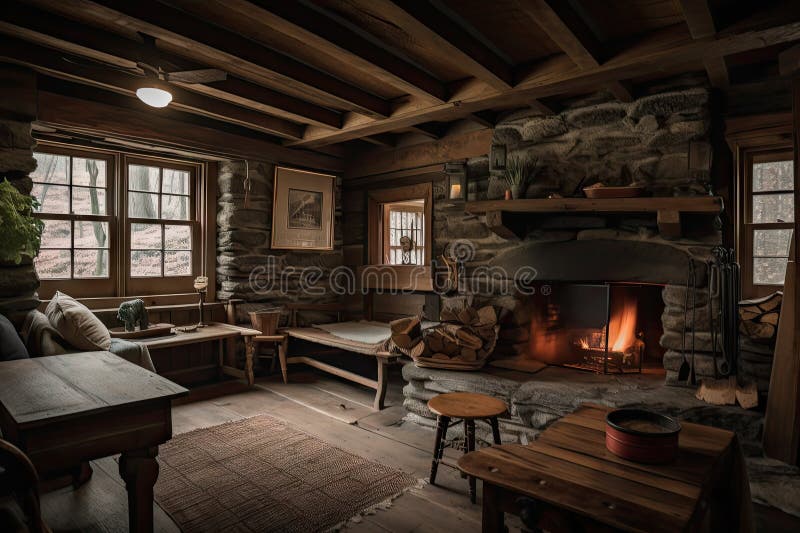 Cozy Cottage with Fireplace and Rustic Furniture in a Mountain Setting ...