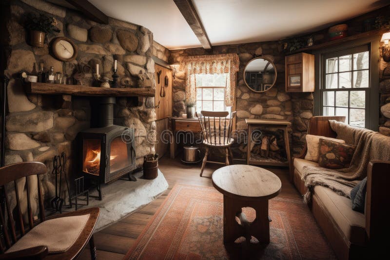 Cozy Cottage with Fireplace and Rustic Furniture in a Mountain Setting ...