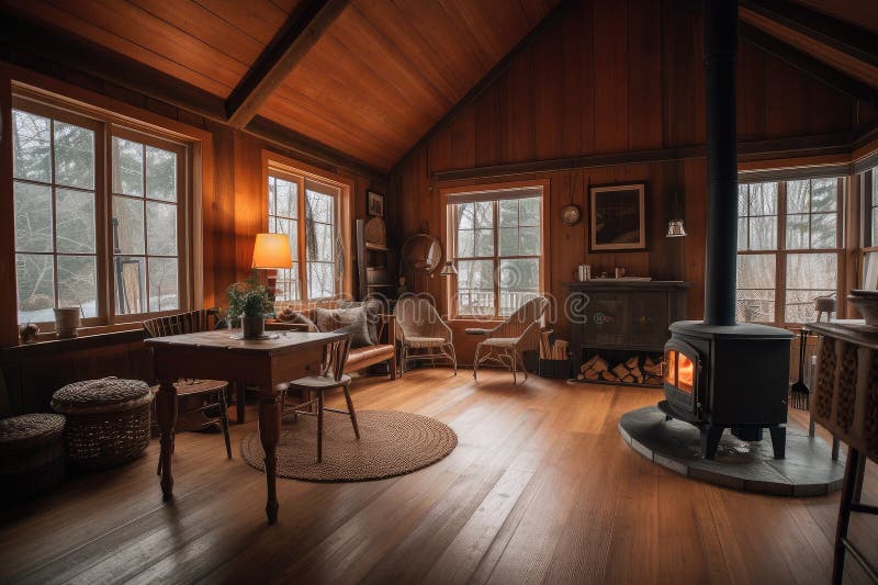 Cozy Cottage with Warm Fireplace and a View of the Rolling Hills Stock ...