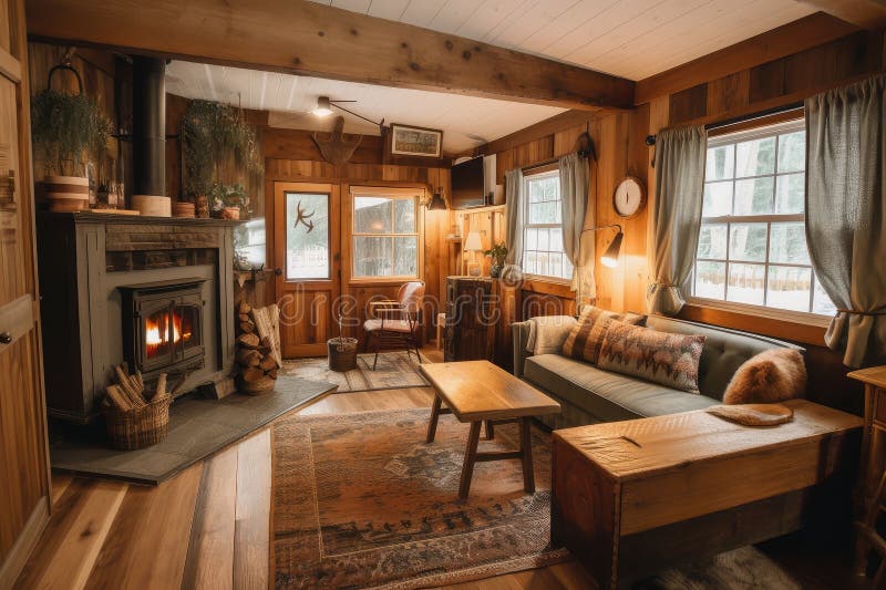 Cozy Cottage with Warm Fireplace and a View of the Rolling Hills Stock ...