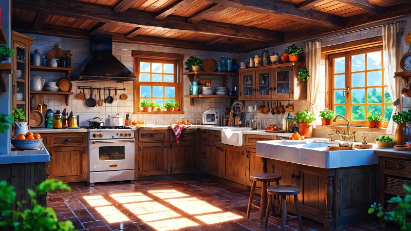 Cozy Cottage Kitchen Aesthetic Anime Style for Backgro Ai Generated ...
