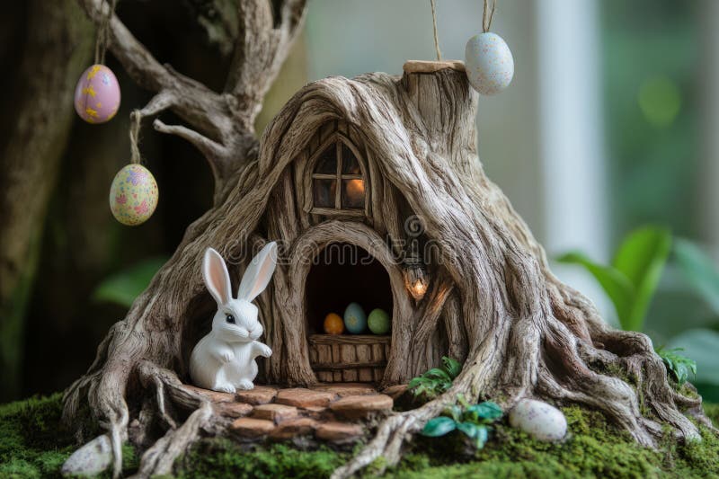 A Cozy, Cottage-style Easter Bunny Home, Made from Intertwined Tree ...