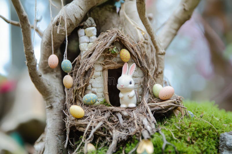 A Cozy, Cottage-style Easter Bunny Home, Made from Intertwined Tree ...