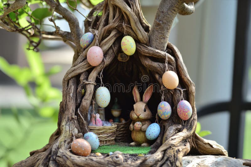 A Cozy, Cottage-style Easter Bunny Home, Made from Intertwined Tree ...