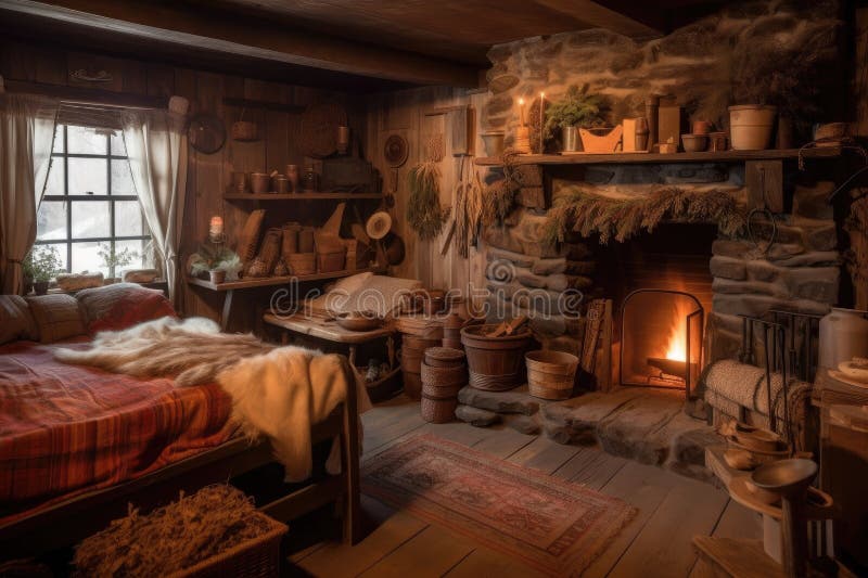 Cozy Cottage with Warm Fireplace and a View of the Rolling Hills Stock ...