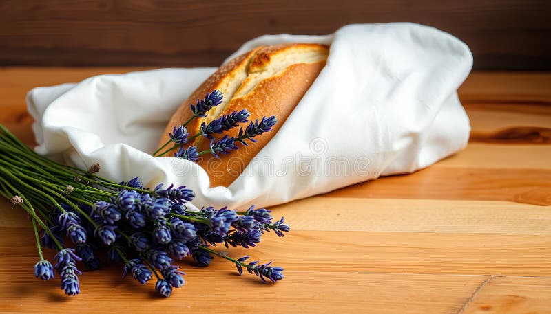 Cozy, Cottagecore-style Setting Featuring a Loaf of Bread Wrapped in a ...