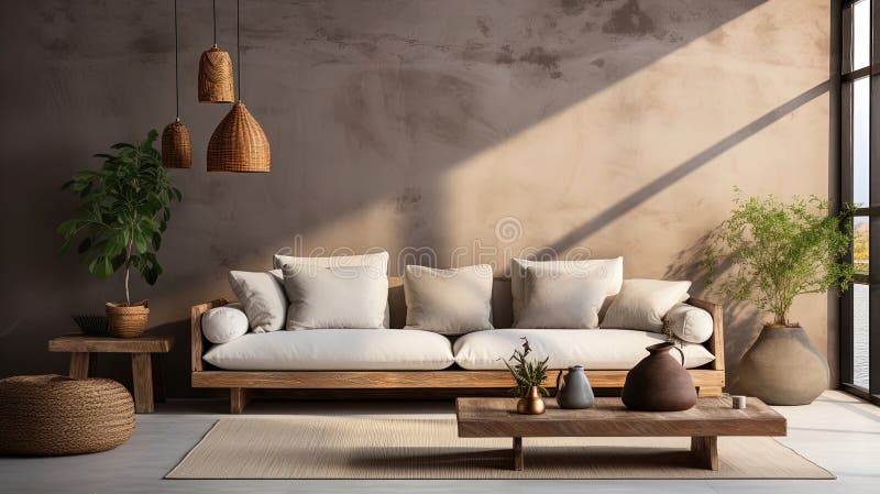 A Cozy Couch Placed in Front of a Texture Wall Classic Look Interior ...