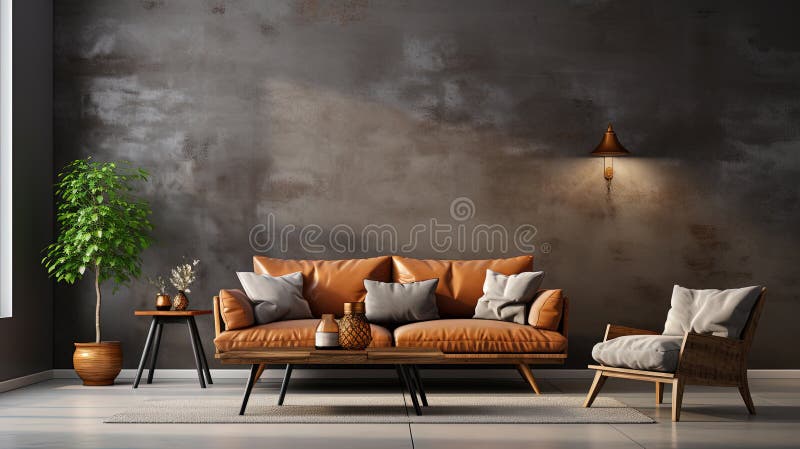 A Cozy Couch Placed in Front of a Texture Wall Classic Look Interior ...