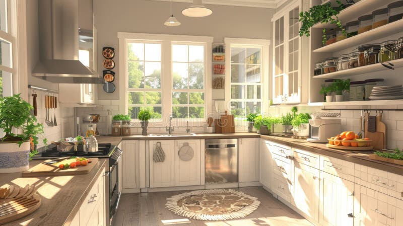 Cozy Country Kitchen with Natural Light and Rustic Decor Stock ...