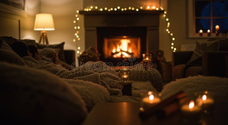 Cozy Couple Relaxing by Fireplace with Warm Lighting Stock Image ...