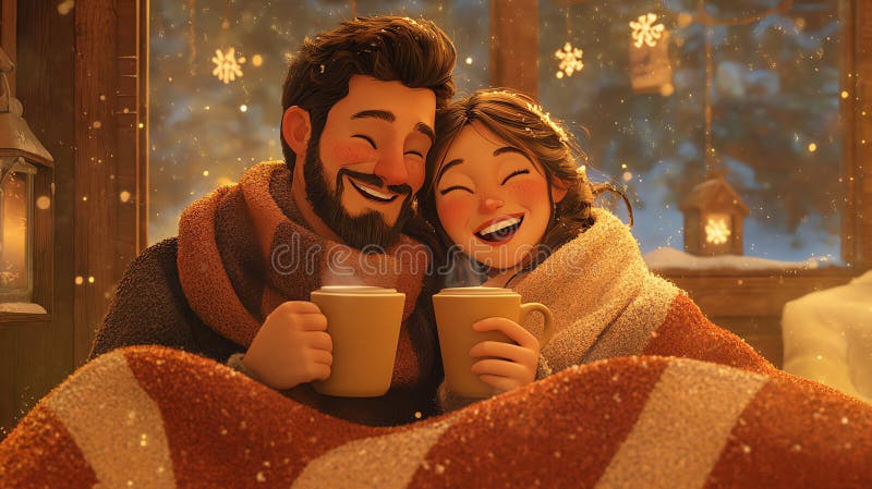 Cozy Couple Winter 3D Illustration Stock Illustration - Illustration of ...