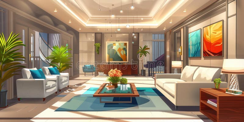 Cozy and Creative Interior Design. Cartoon Architecture Interior Design ...