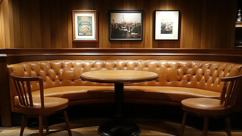 Cozy, Curved Booth with a Round Table in a Sophisticated, Dimly Lit Bar ...