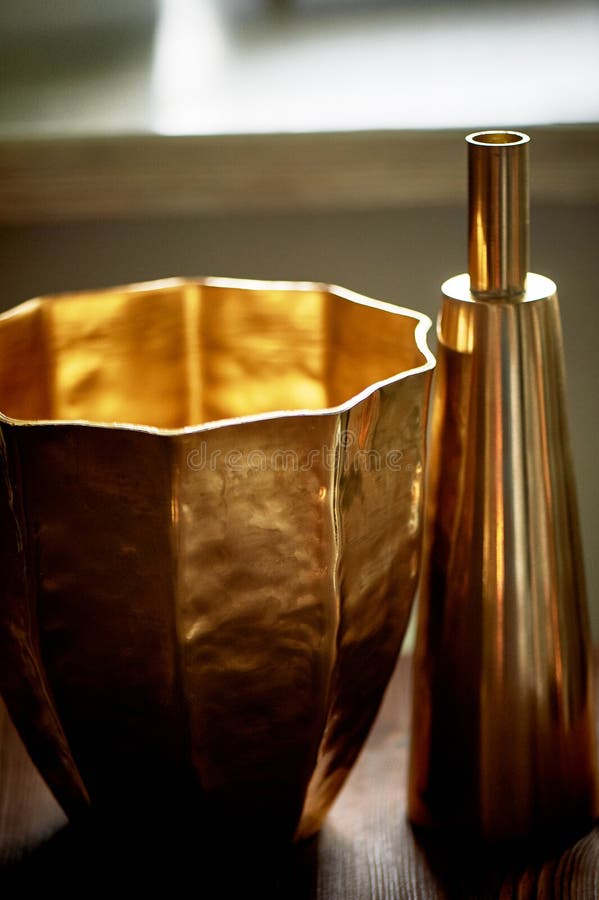 Cozy Decor.Gold , Gold Vessels, Vase. Stock Image - Image of restaurant ...