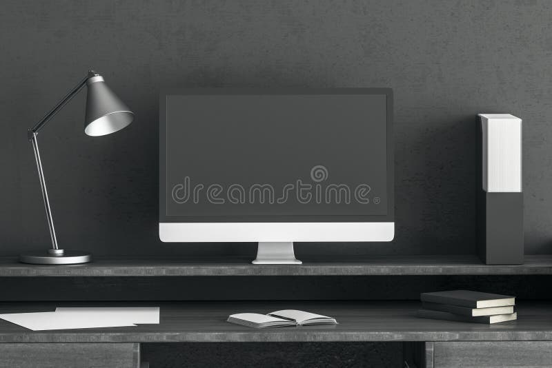 Cozy desktop with computer stock illustration. Illustration of monitor ...