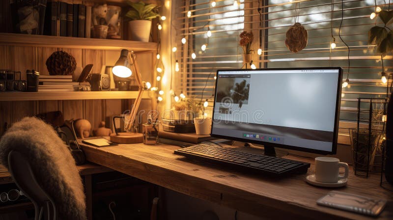 Cozy Desktop Computer Office Stock Illustration - Illustration of ...