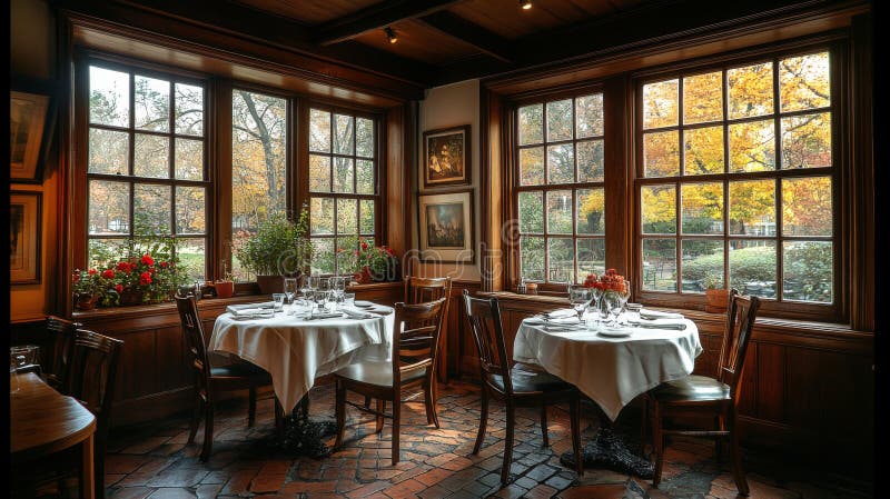 Cozy Dining Experience in a Charming Restaurant with Autumn Foliage ...