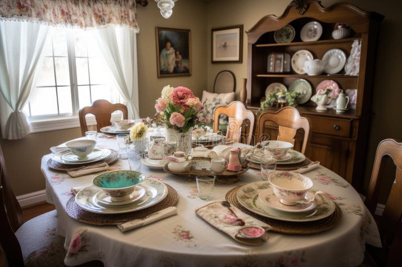 Cozy Dining Room with Whimsical Table Settings, Featuring Matching ...