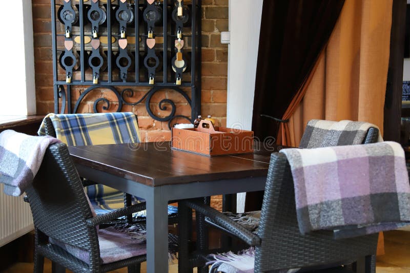 Cozy Dining Set of Table and Chairs with Blankets for Four People in ...