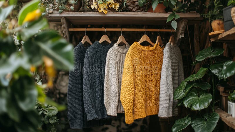 A Cozy Display of Textured Clothing Hangs on a Rack Stock Photo - Image ...