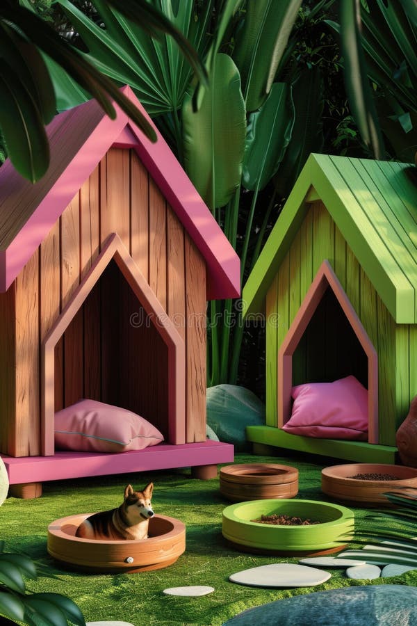 A Cozy Dog House with a Relaxed Dog Inside Stock Photo - Image of ...