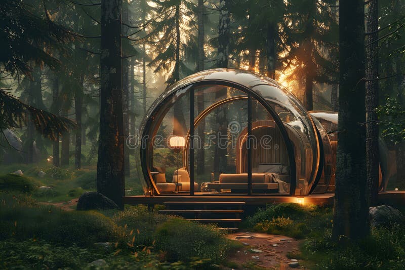 Cozy Dome Glamping with Panoramic Windows Stock Image - Image of bright ...