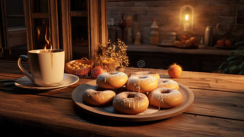 Cozy donuts and coffee stock illustration. Illustration of savor ...