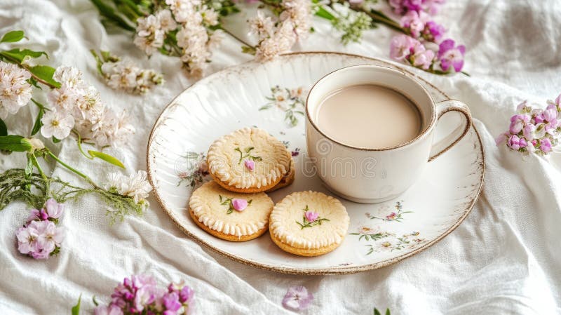 Cozy Easter Setup with Cookies, Coffee, and Spring Flowers. Easter ...