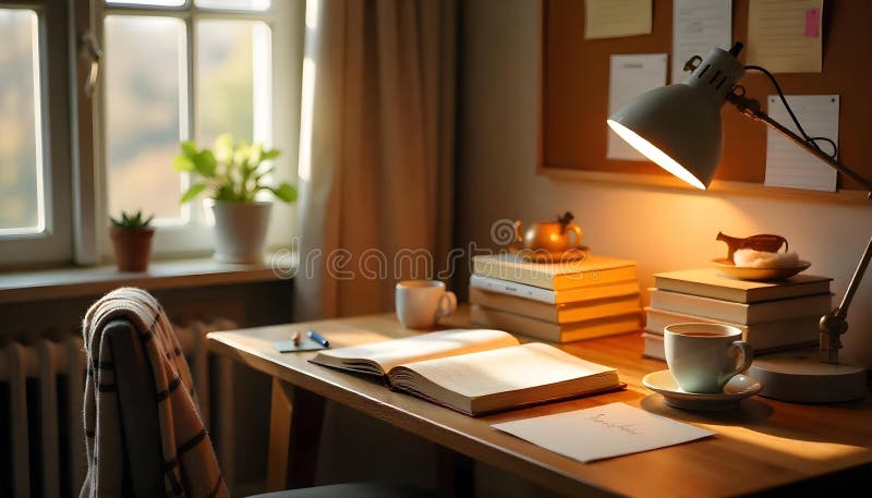 Preppy Homework Setup in a Cozy Room Stock Illustration - Illustration ...
