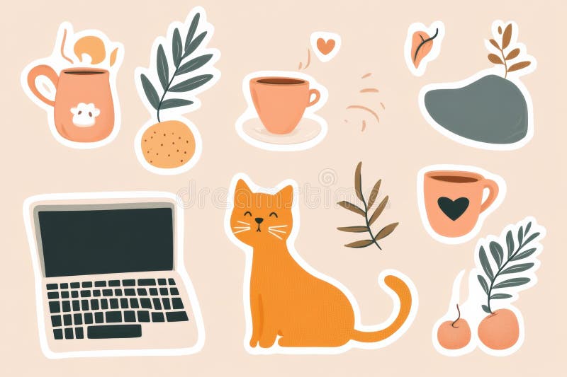 Remote Work Sticker Set Features Cozy Elements Like a Coffee Cup ...