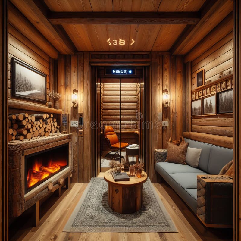 Cozy Elevator Interior Designed Look Like Rustic Cabin Stock Photos ...