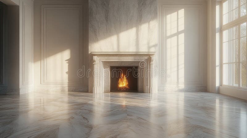 Cozy Empty Interior with Fireplace - 3D Render of a Spacious and ...