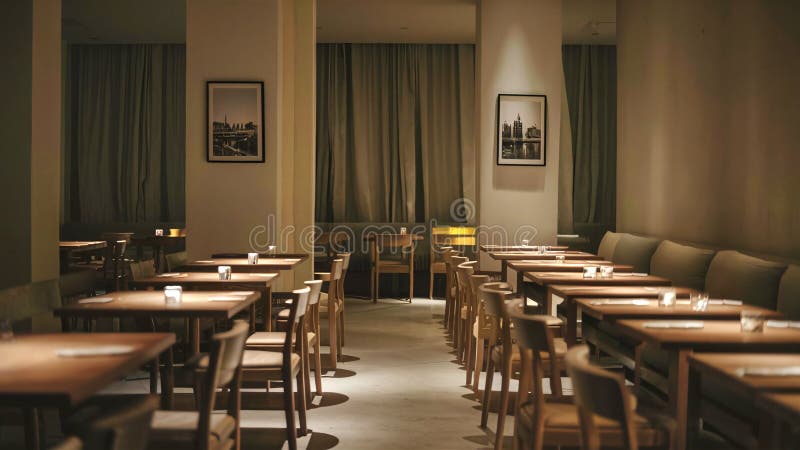 Cozy Empty Restaurant at Night Stock Illustration - Illustration of ...